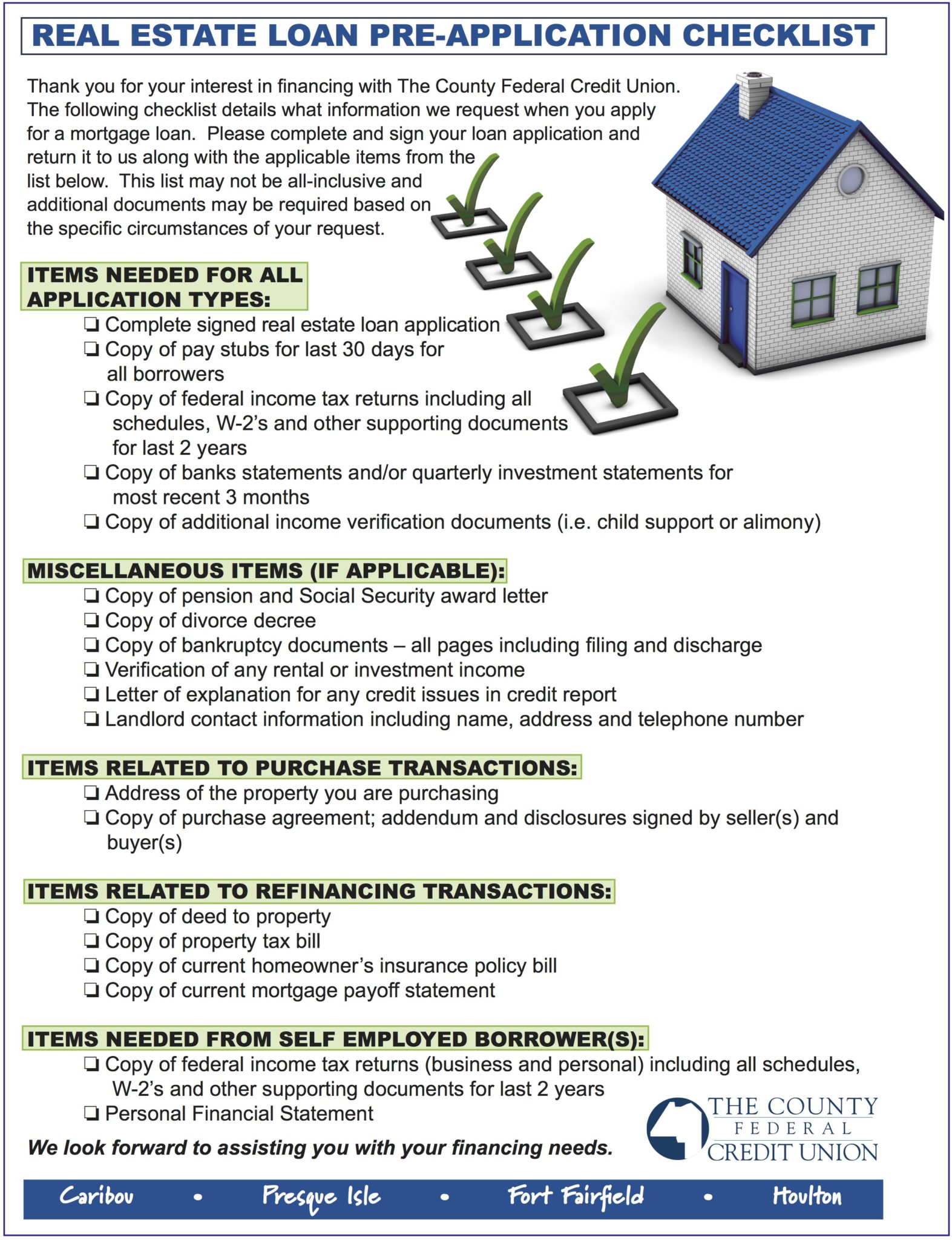 Real Estate Loan Pre-Application Checklist | The County Federal Credit ...